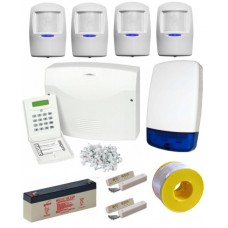 Eurosec CP8L Wired Burglar Alarm Kit LCD with 4 Pyronix MEQ Blue QUAD ...